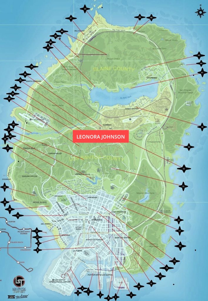 GTA V - Localização das cartas de Leonora Johnson